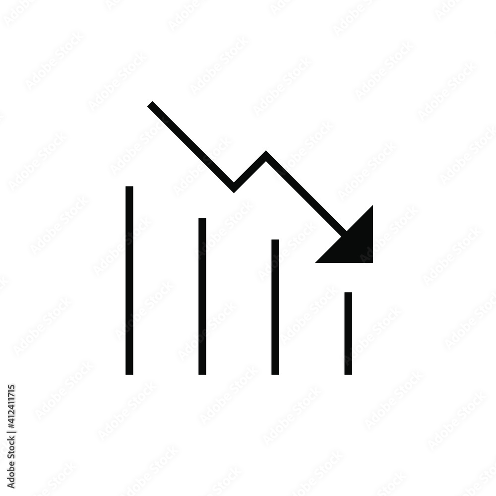 Graph down, reduce progress glyph icon. Simple solid style efficiency ...