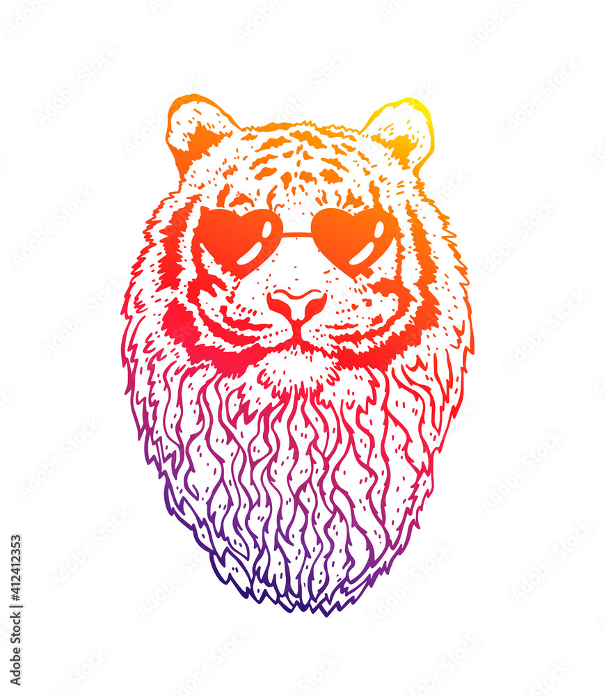 Beautiful rainbow noble tiger with a bushy beard and sunglasses. Tiger ...