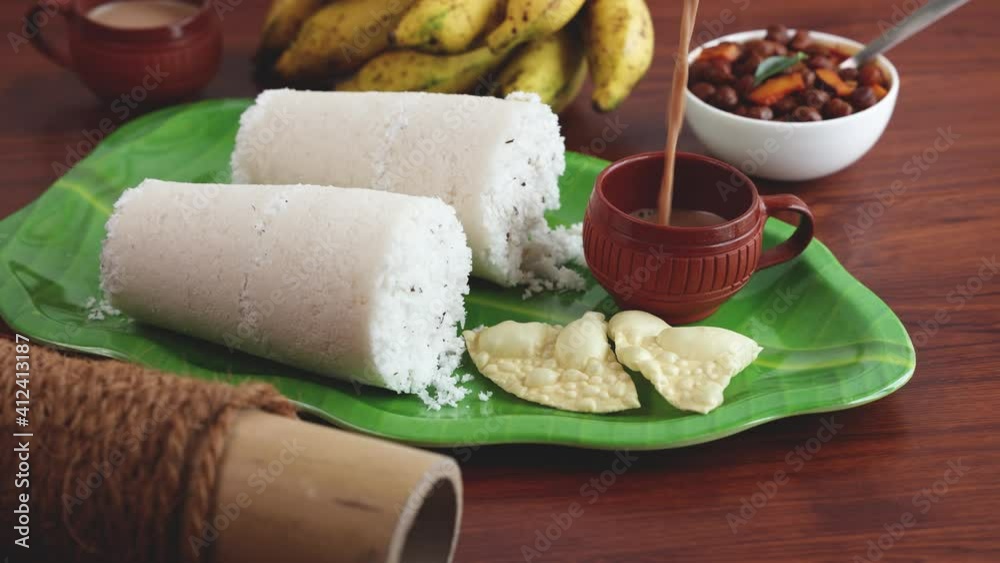 Rice Puttu white Pittu , Kadala Chickpea curry , milk tea , popular ...