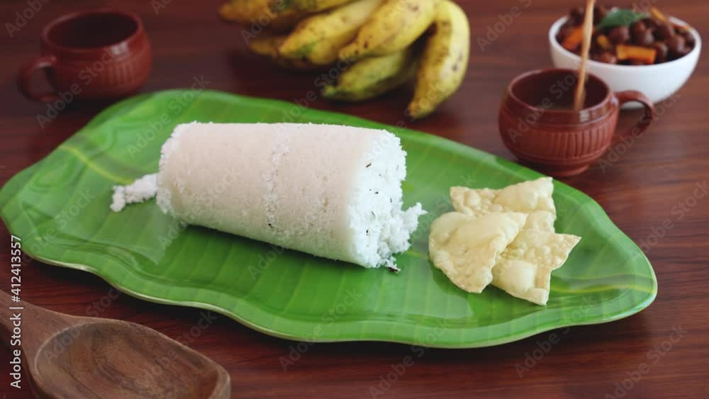 Rice Puttu white Pittu , Kadala Chickpea curry , milk tea , popular ...