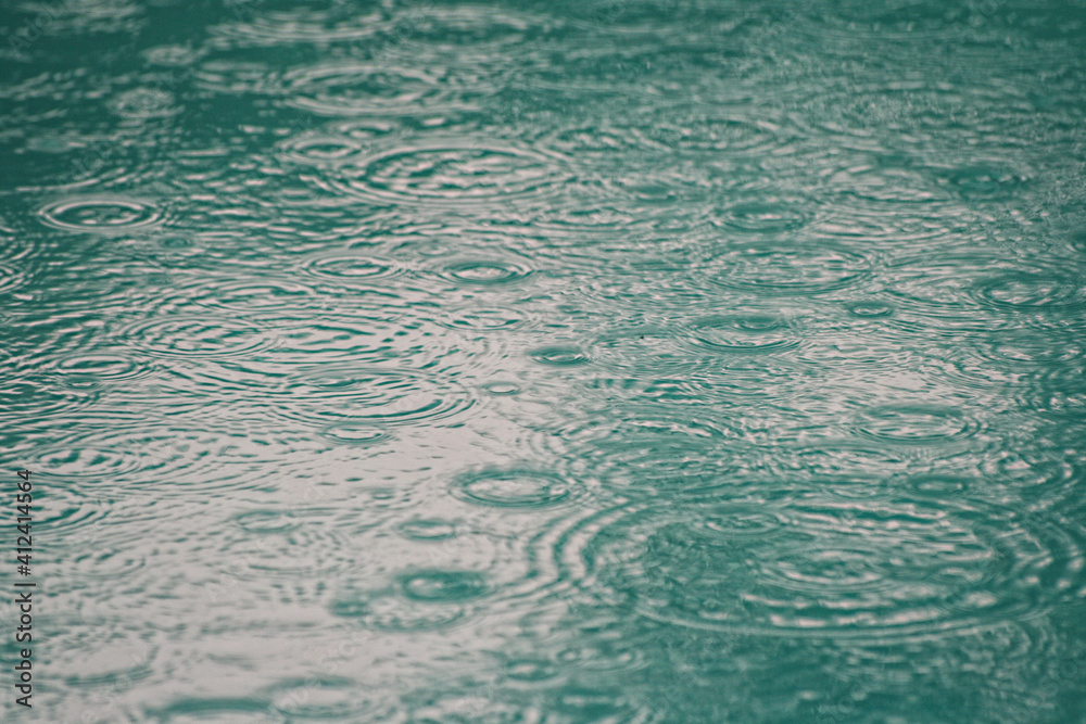 Rain drops falling into a puddle Stock Photo | Adobe Stock