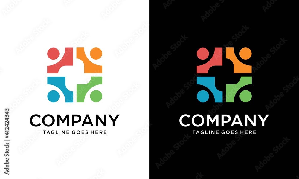 Team of four people logo. Concept of group of people meeting ...