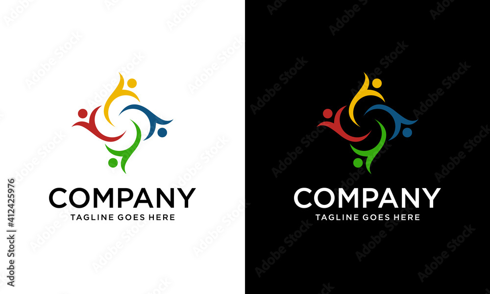 Team of four people logo. Concept of group of people meeting ...