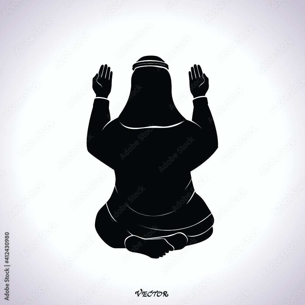 Hand drawn Muslim man have a pray time with hands up in the air dua ...