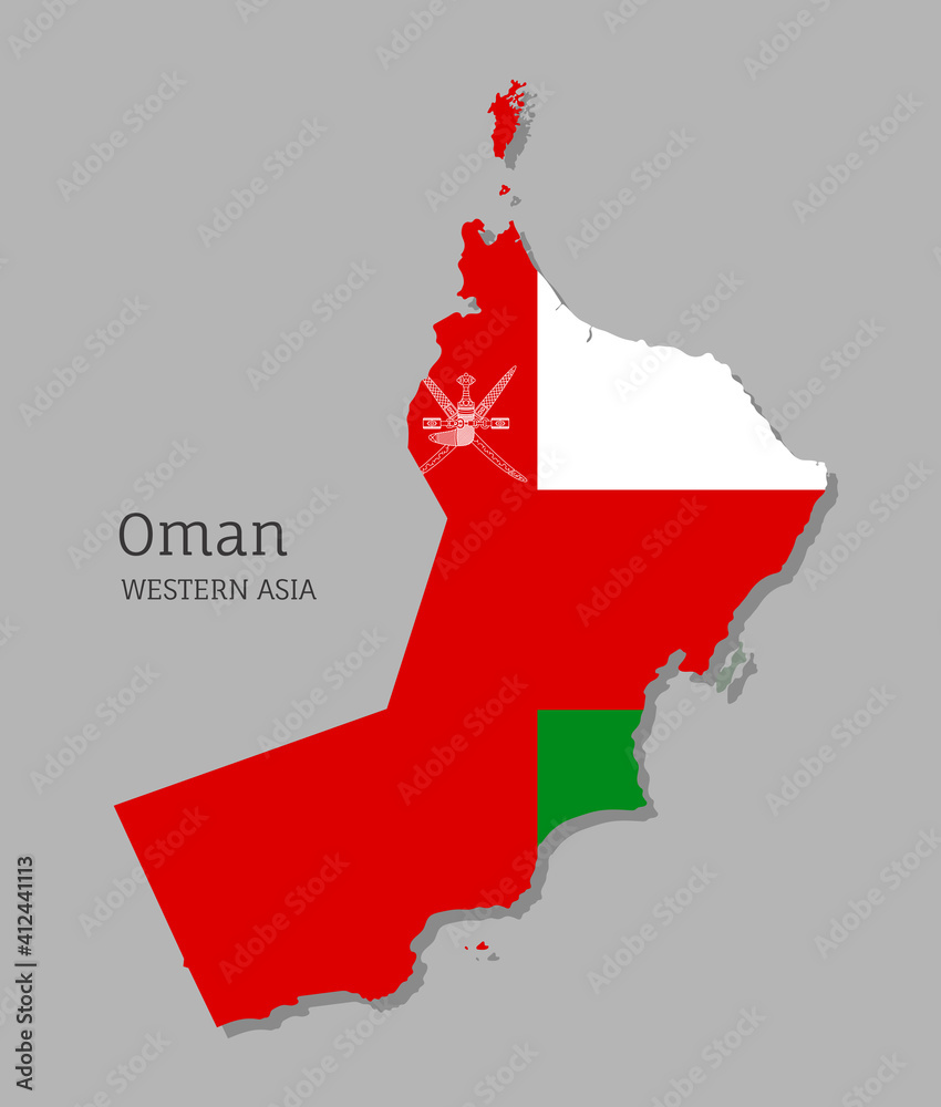 Map of Oman with national flag. Highly detailed editable map of Oman ...