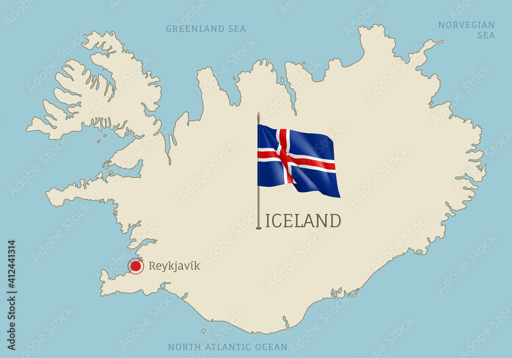 Iceland highly detailed map with territory borders, European country ...