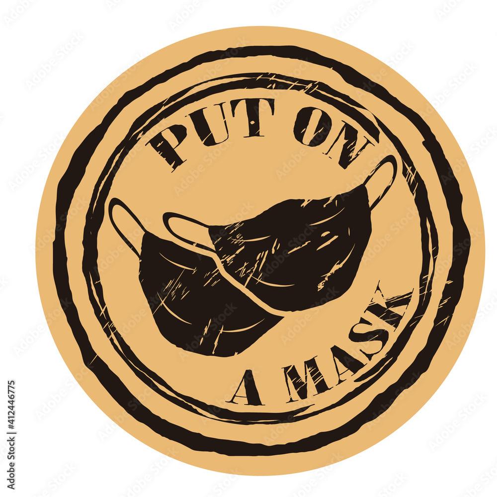 Put on a mask icon on craft background in old style. Wear Mask sign and ...
