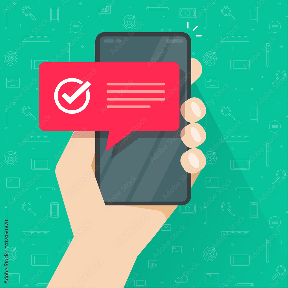 Complete success smart cell phone tick mark or check mark notification ...