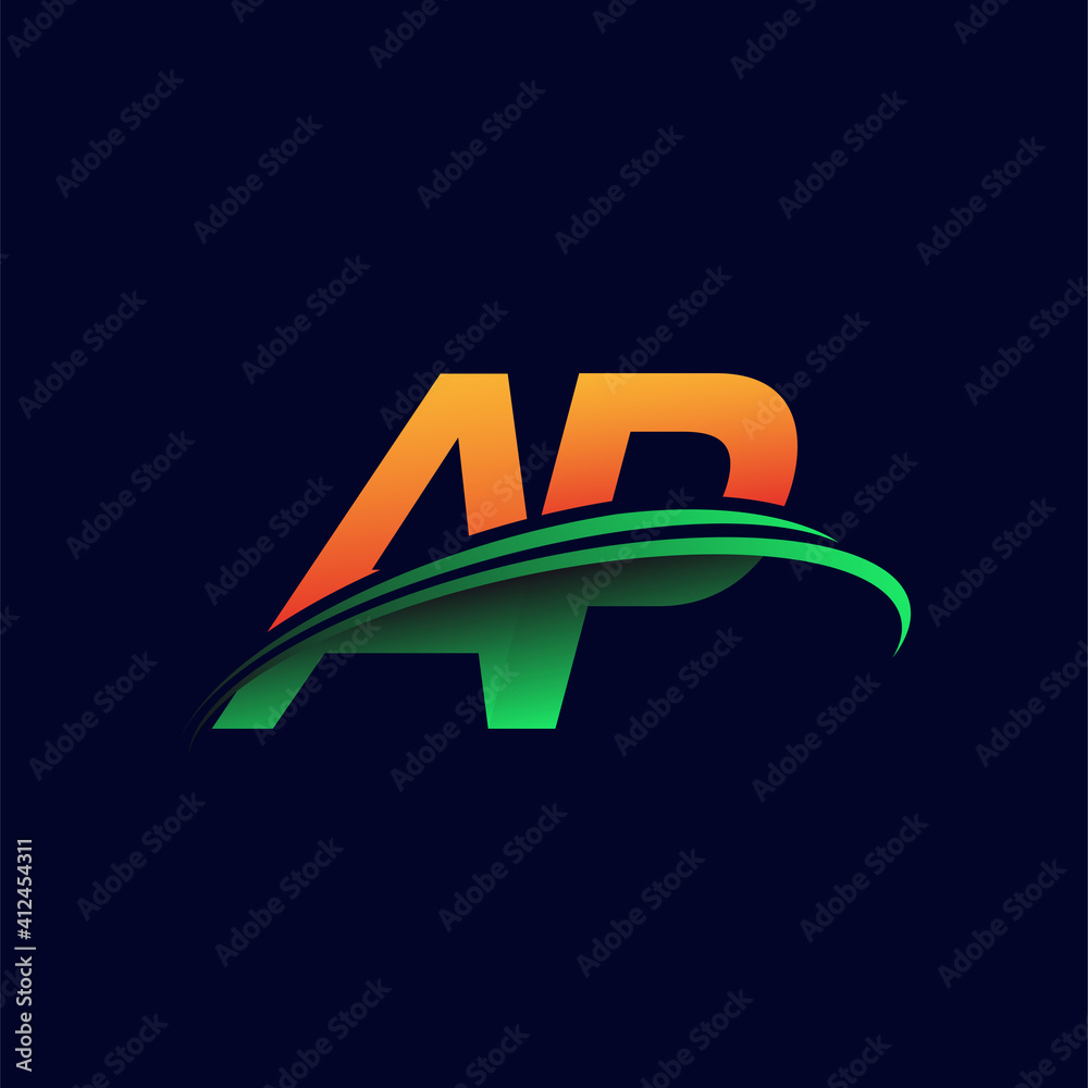 initial logo AP company name colored orange and green swoosh design ...