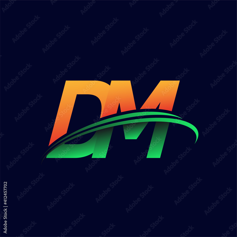 initial logo DM company name colored orange and green swoosh design ...