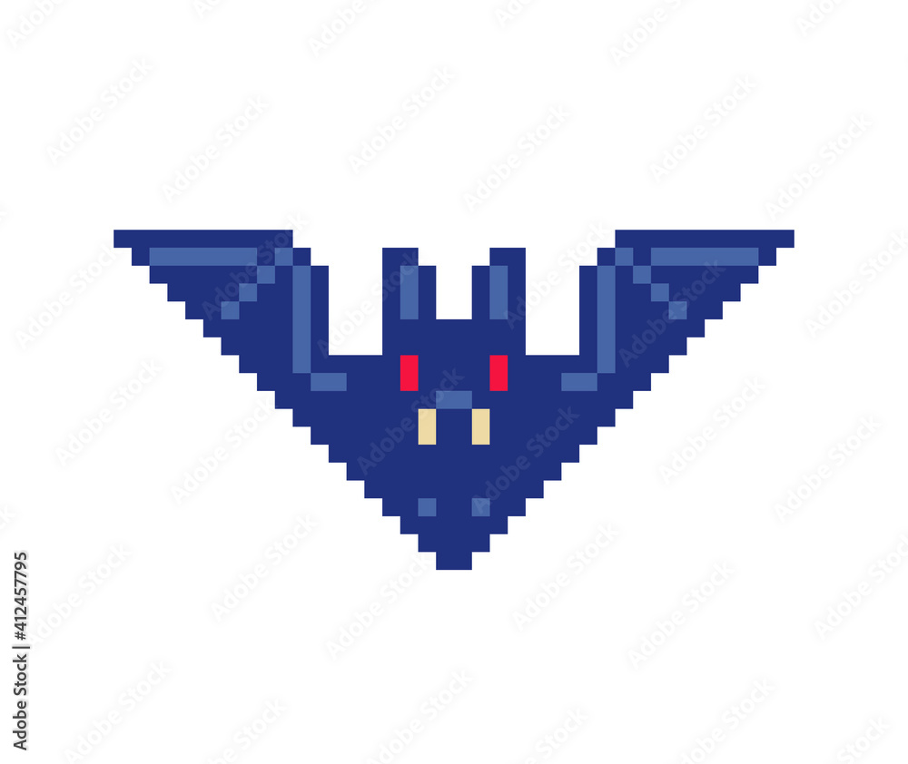 Black bat сartoon character pixel art icon, design element of ...
