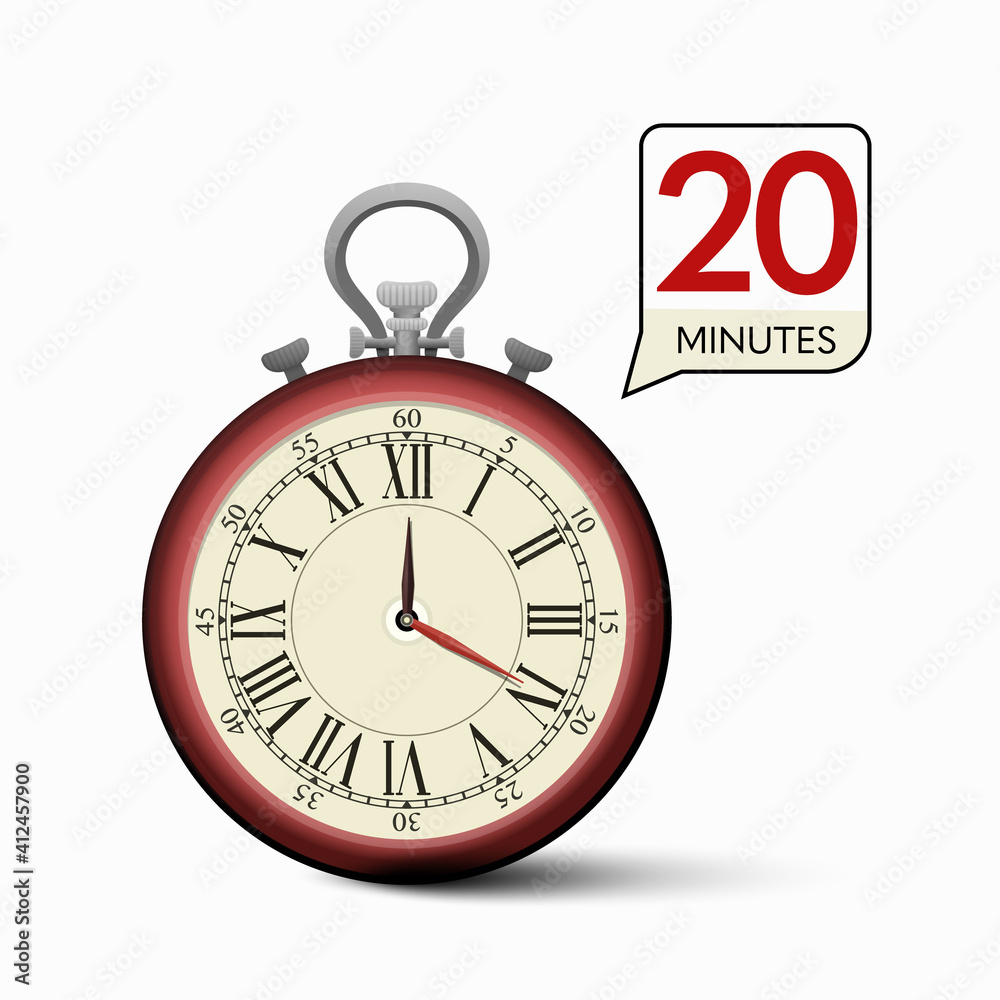 20 Minutes Stopwatch - Vector Clock - Time Measurement Stock Vector ...