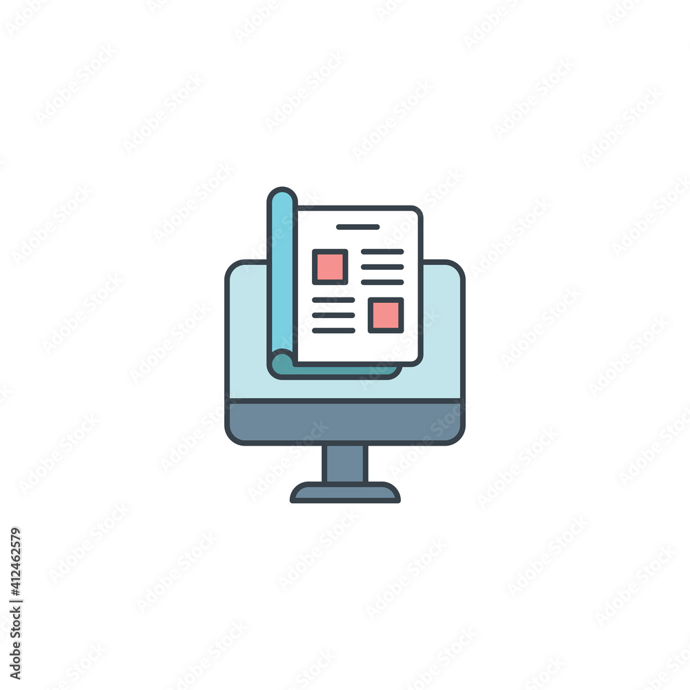 Online magazine icon, color, line, outline vector sign, linear style ...
