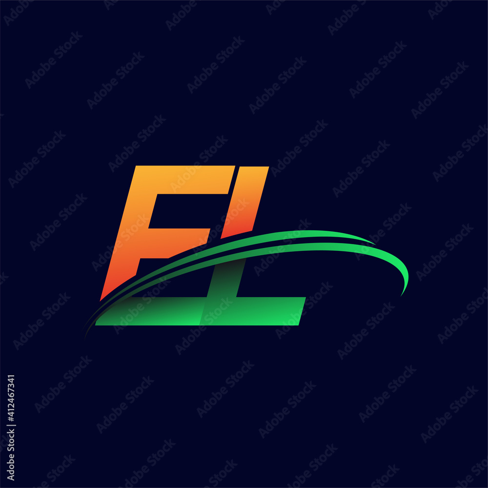 initial logo EL company name colored orange and green swoosh design ...