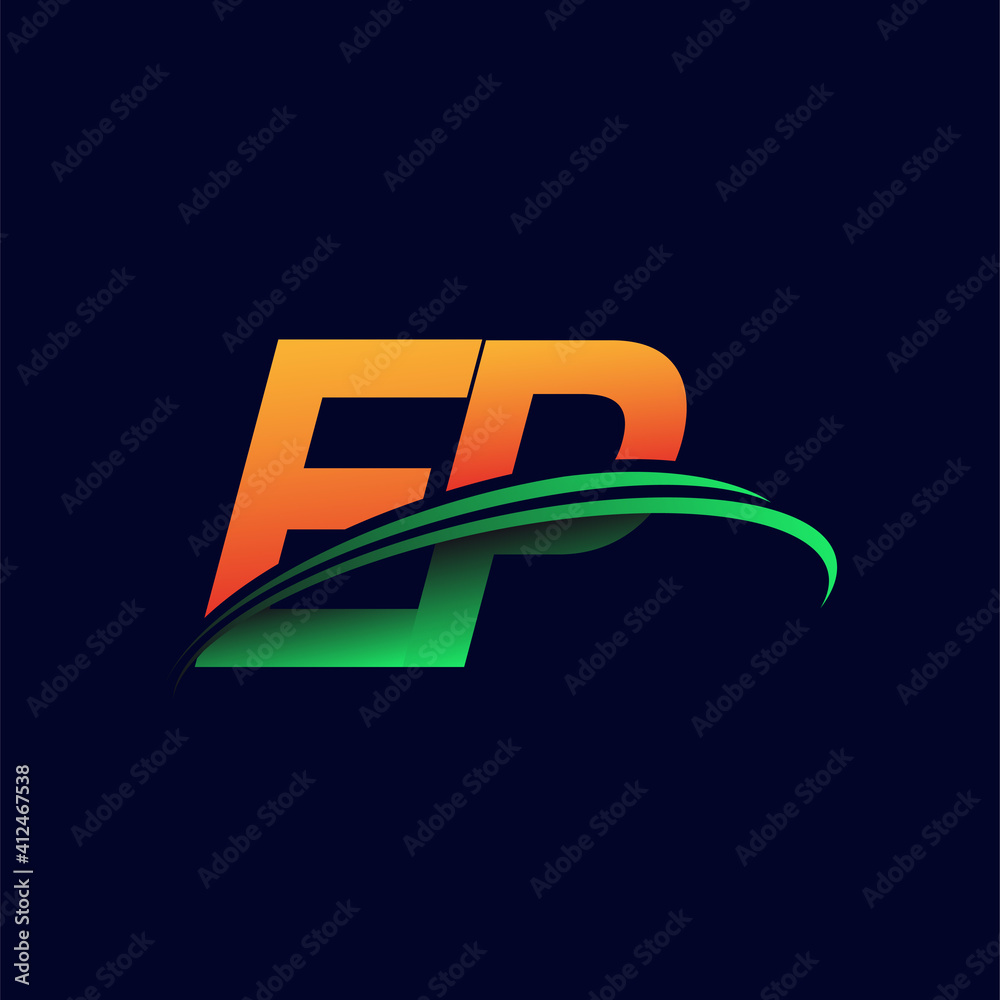 initial logo EP company name colored orange and green swoosh design ...