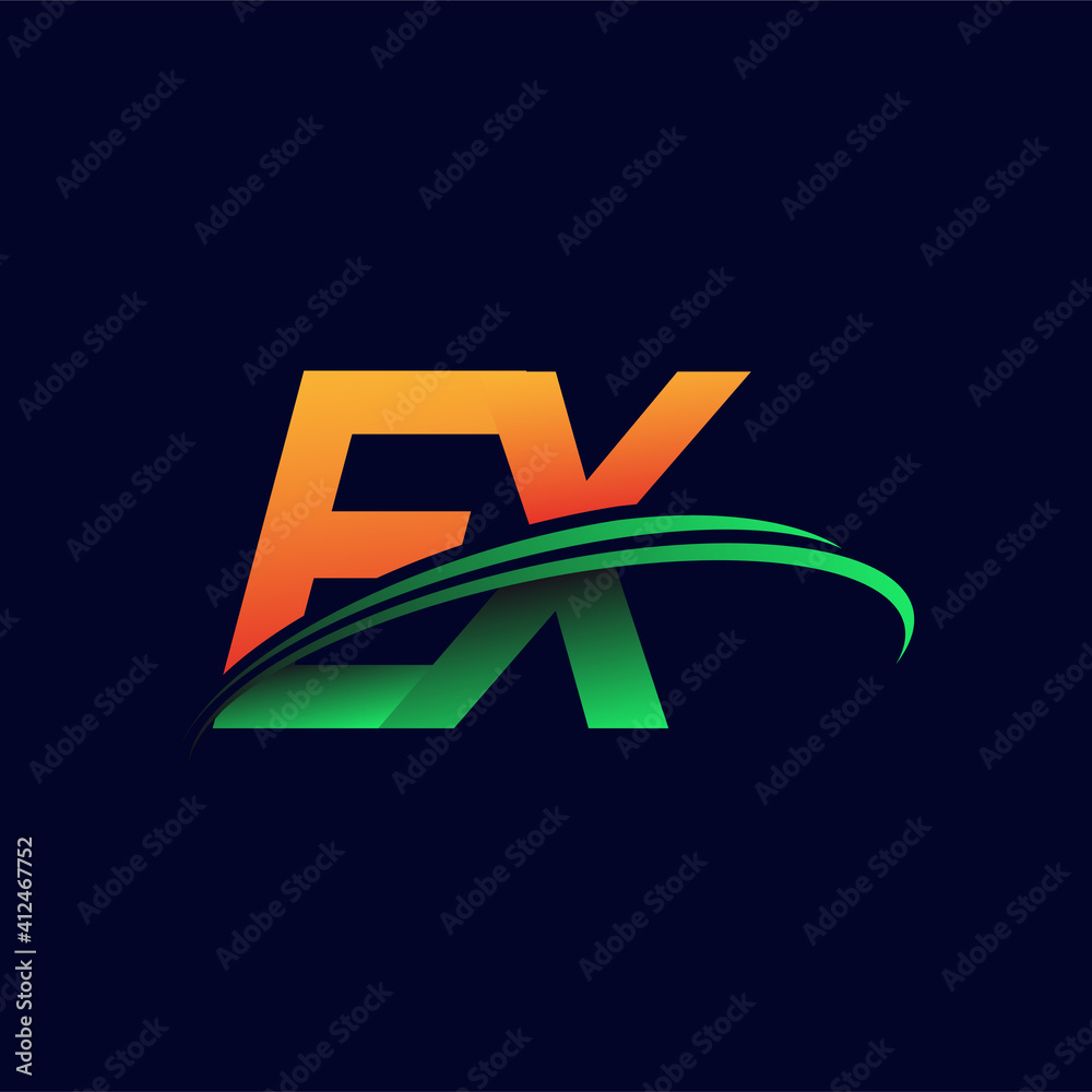 initial logo EX company name colored orange and green swoosh design ...
