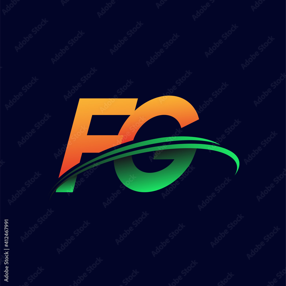 initial logo FG company name colored orange and green swoosh design ...
