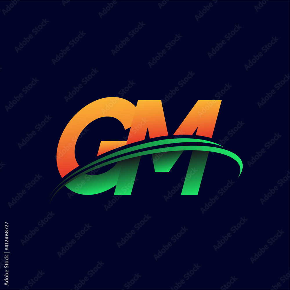 initial logo GM company name colored orange and green swoosh design ...