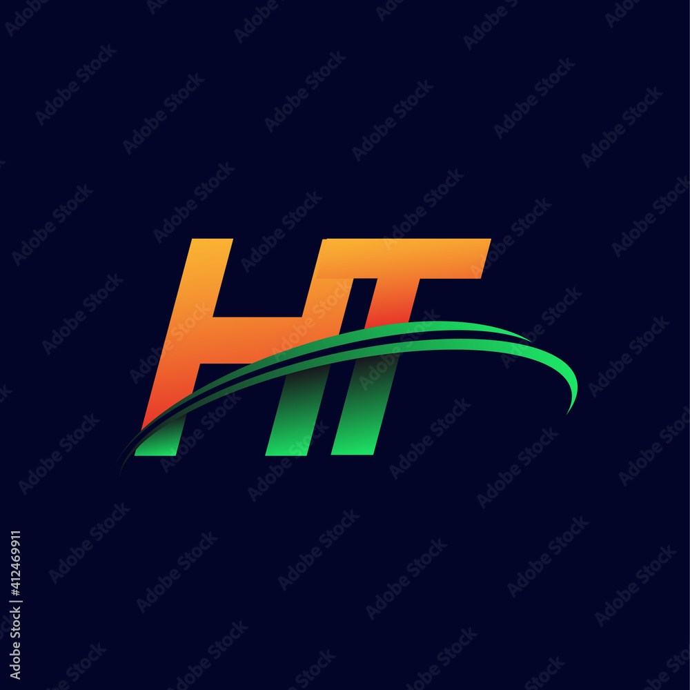 initial logo HT company name colored orange and green swoosh design ...