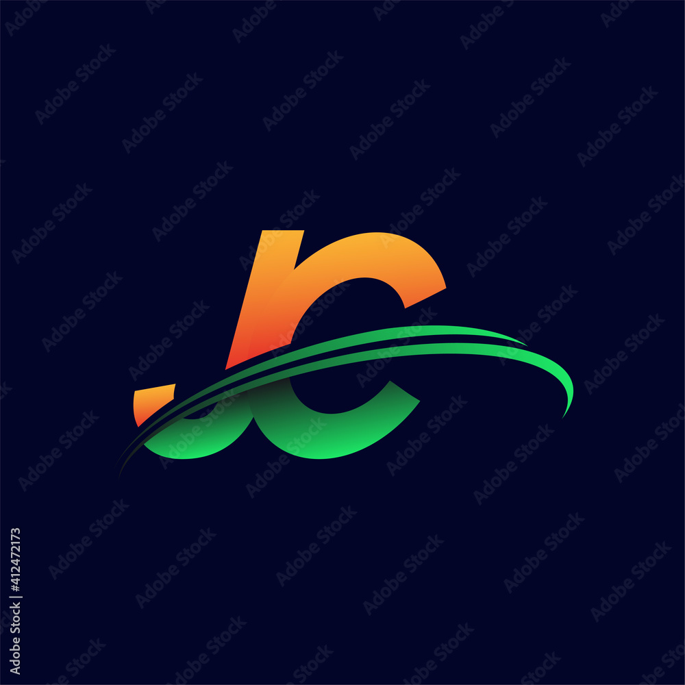 initial logo JC company name colored orange and green swoosh design ...