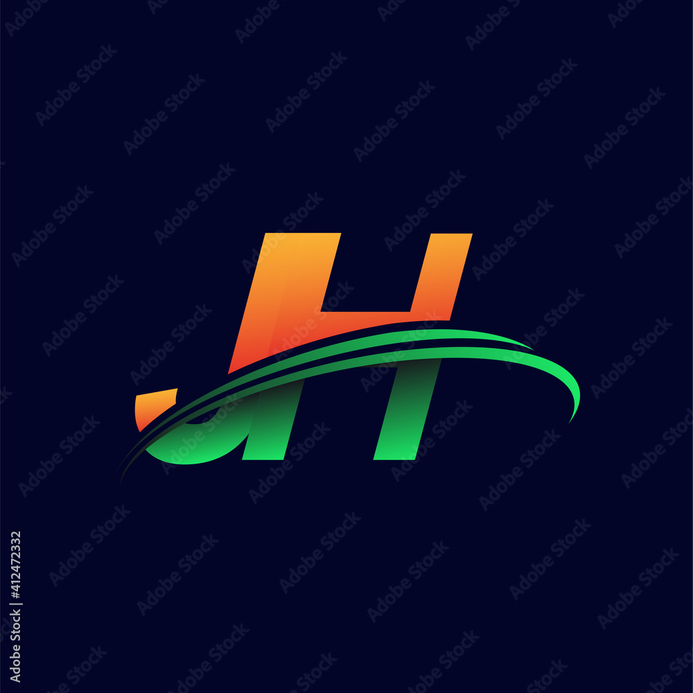 initial logo JH company name colored orange and green swoosh design ...