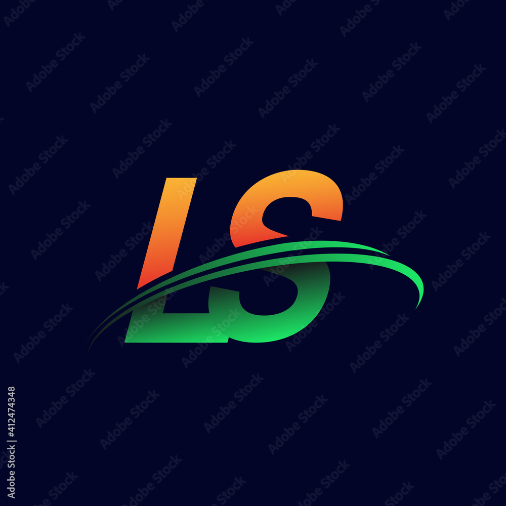 initial logo LS company name colored orange and green swoosh design ...