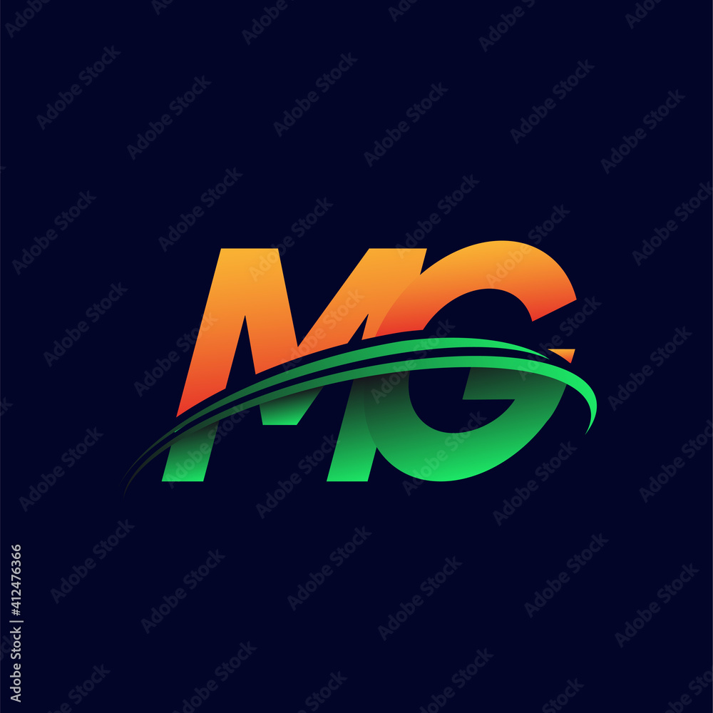initial logo MG company name colored orange and green swoosh design ...