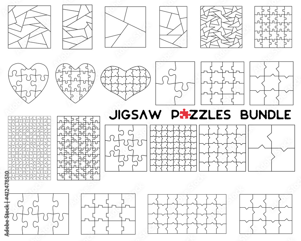 Jigsaw Puzzles Bundle. Simple line art style for printing and web ...