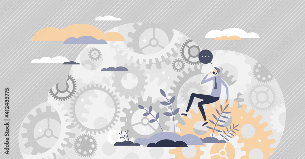 Decision making mind about complex and difficult process tiny person ...