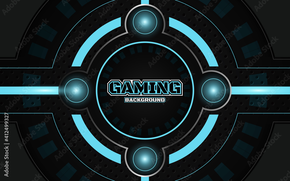 Abstract futuristic geometric black and blue gaming background with ...