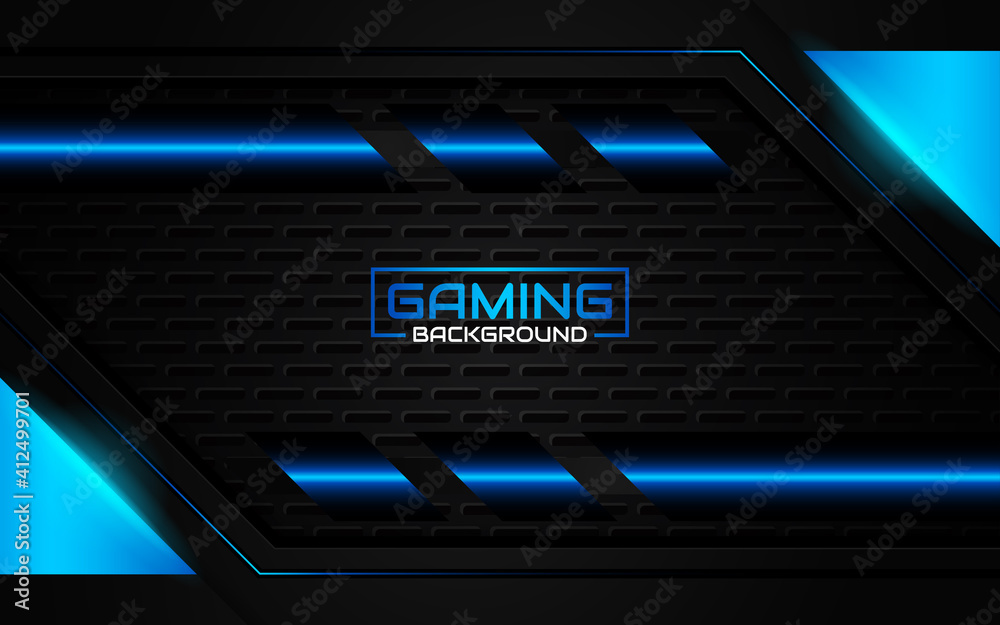 Abstract futuristic geometric black and blue gaming background with ...