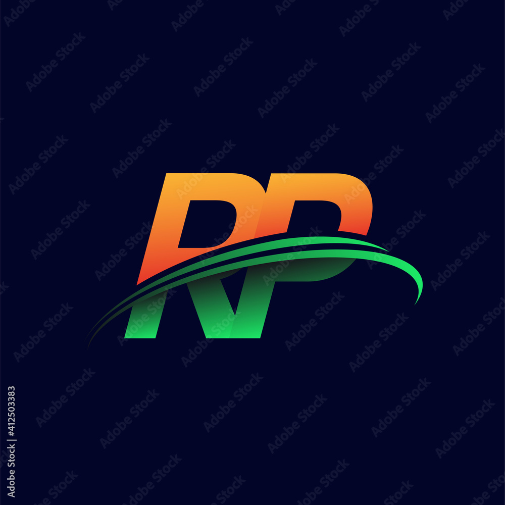 initial logo RP company name colored orange and green swoosh design ...