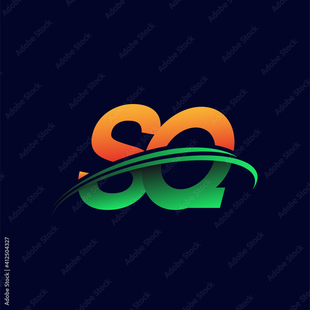 initial logo SQ company name colored orange and green swoosh design ...