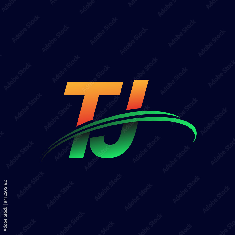 initial logo TJ company name colored orange and green swoosh design ...