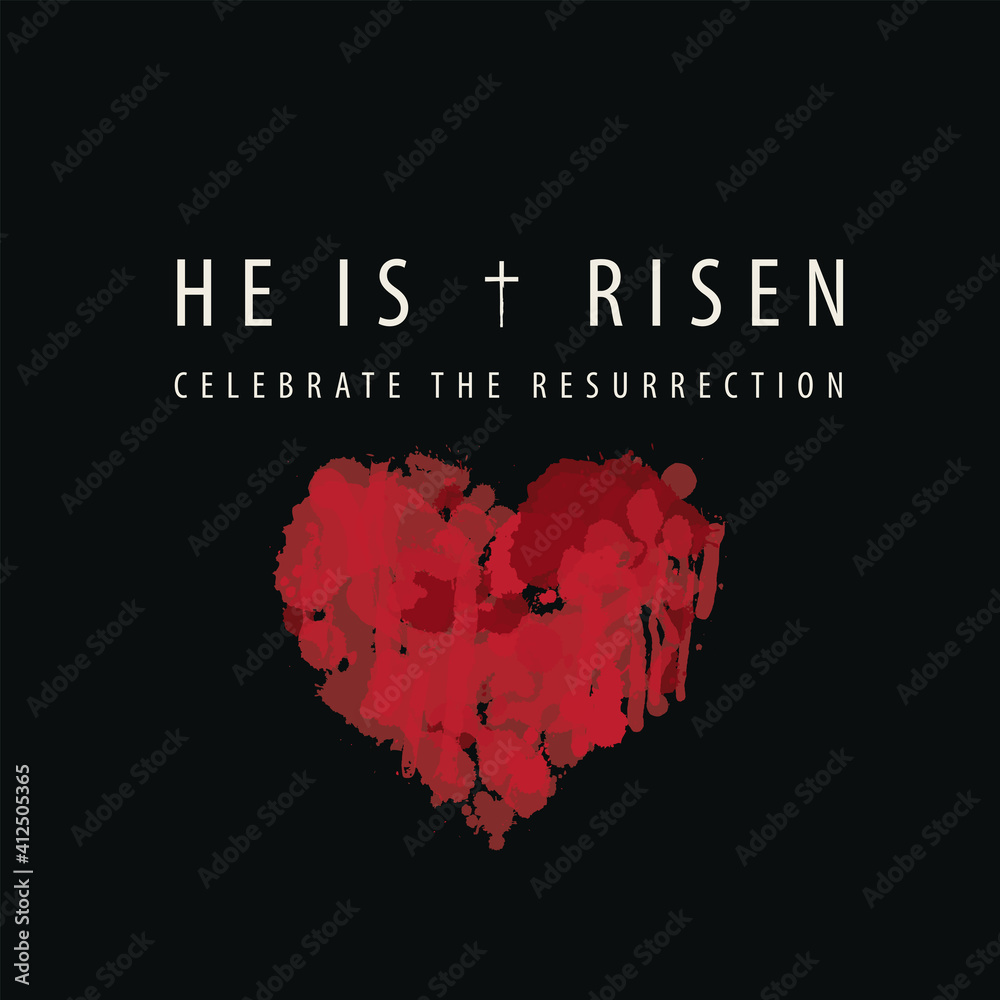 Religious greeting card or banner on the Easter theme with words He is ...