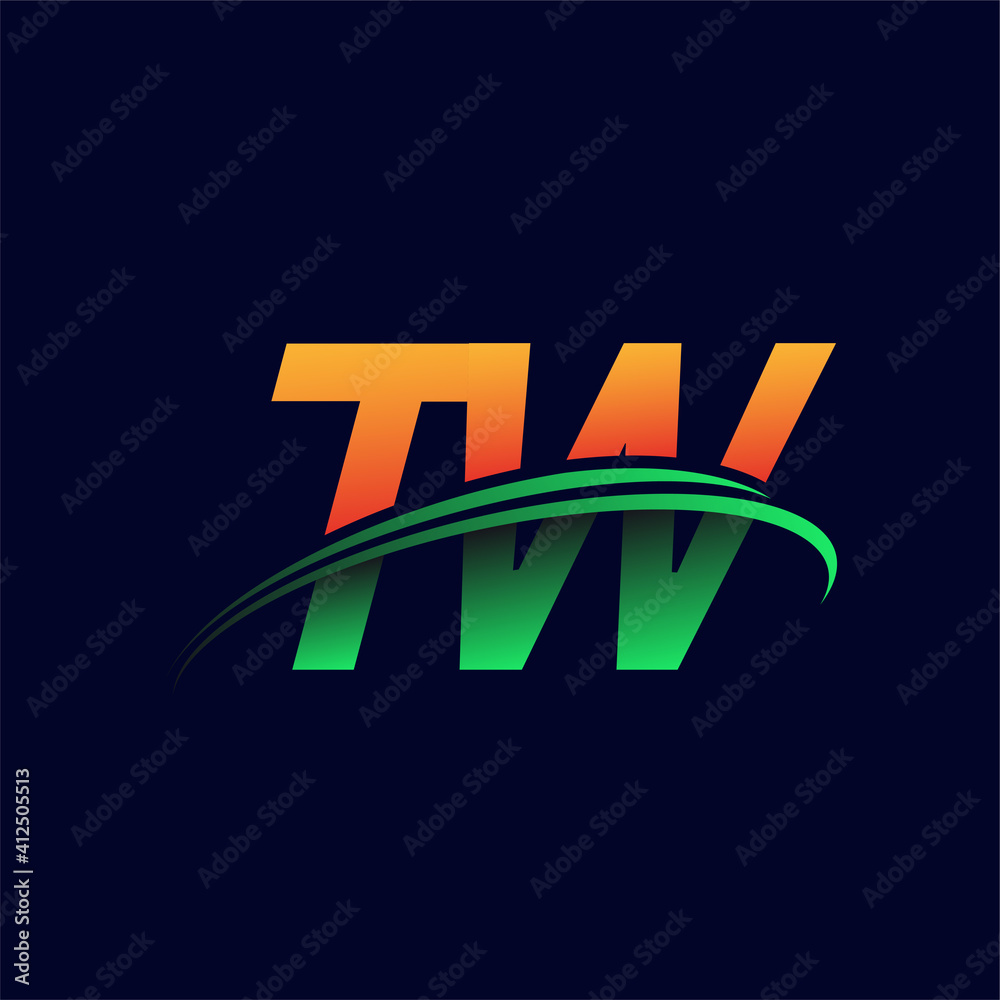 initial logo TW company name colored orange and green swoosh design ...