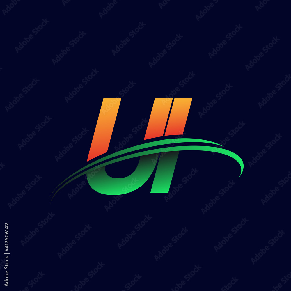 initial logo UI company name colored orange and green swoosh design ...