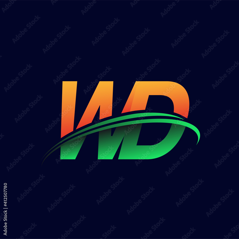 initial logo WD company name colored orange and green swoosh design ...