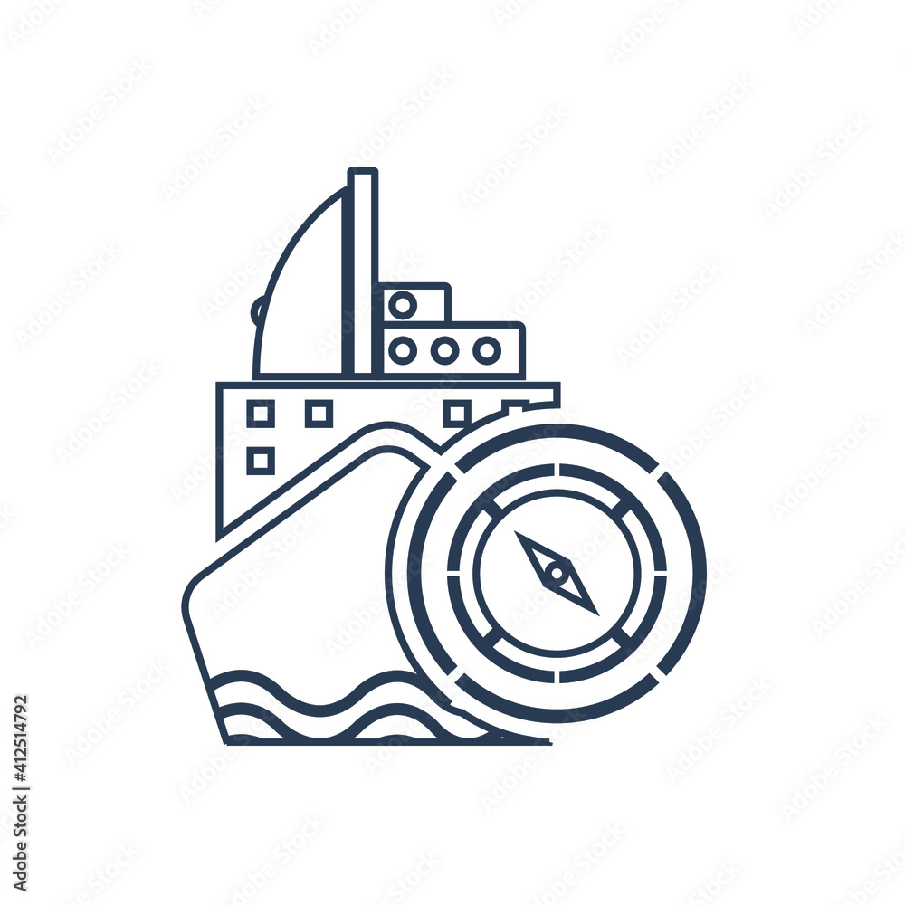 World tour by ship, ship location, ship direction and gps icon with ...