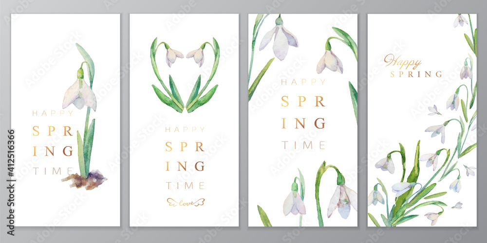 Set of vector cards with spring flowers. Collection of cards with ...