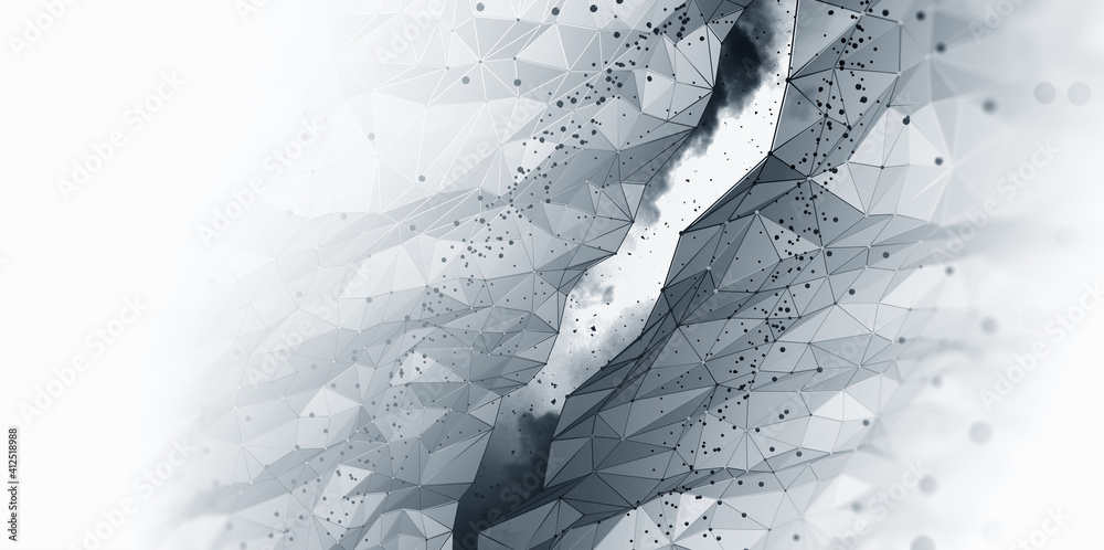 Big data 3D illustration. Neural network and cloud technologies. Global ...