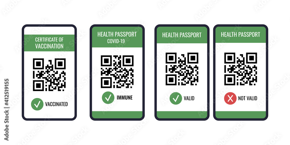 Health passport of vaccination on mobile phone screen with qr-code ...