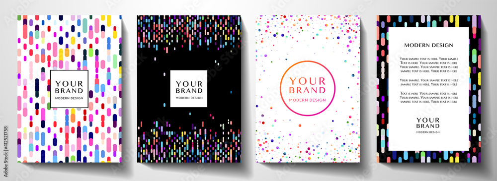 Modern colorful cover design set with circular dots and vertical ...