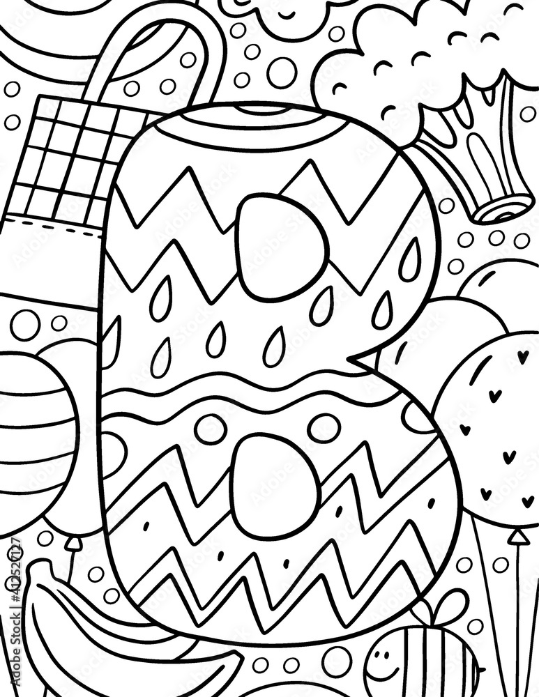 Coloring page Alphabet for kids with cute characters in doodle style ...