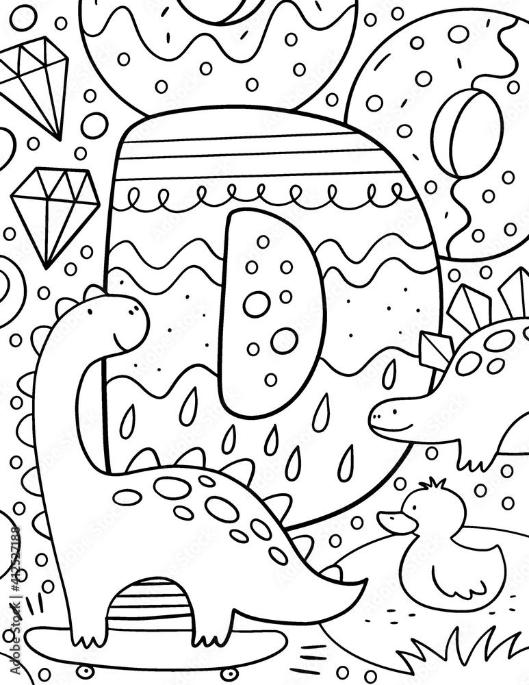 Coloring page Alphabet for kids with cute characters in doodle style ...