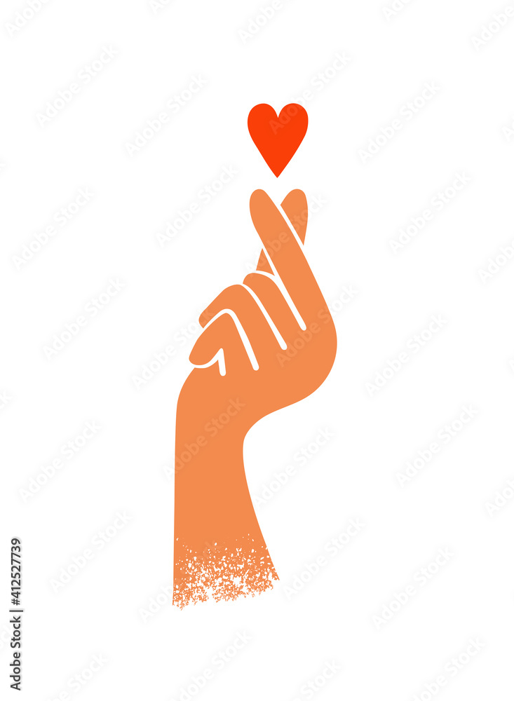 Human Hand Making Fingers Gesture Small Red Heart Asian Sign Of Love