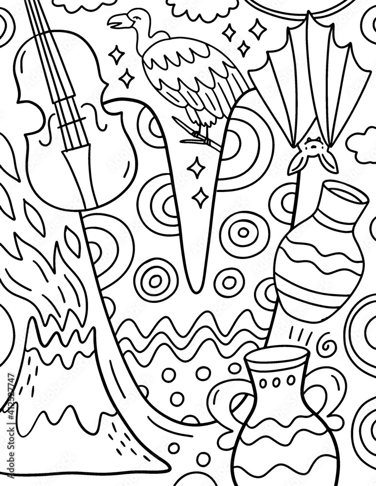 Coloring page Alphabet for kids with cute characters in doodle style ...