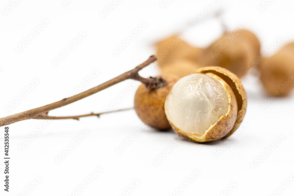 Longan is isolated on white background. Dimocarpus longan, commonly ...