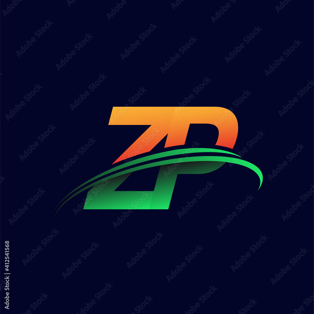 initial logo ZP company name colored orange and green swoosh design ...