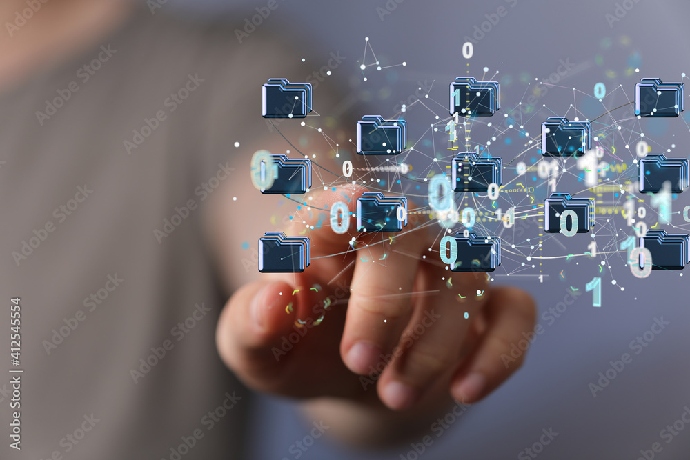 Foto de Data cloud storage network from lines, triangles and particle style design. do Stock ...